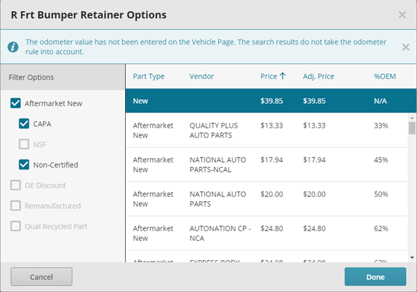 Alternate Parts Profile: Add Alternate Parts